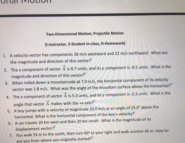 Solved Two-Dimensional Motion; Projectile Motion | Chegg.com