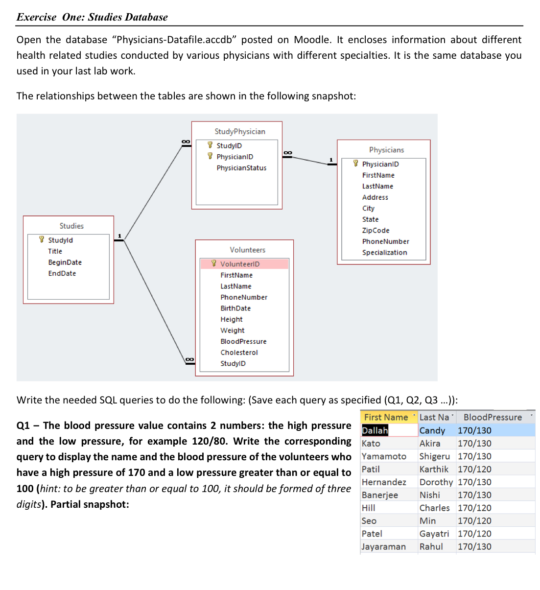 Solved Exercise One: Studies DatabaseOpen the database | Chegg.com