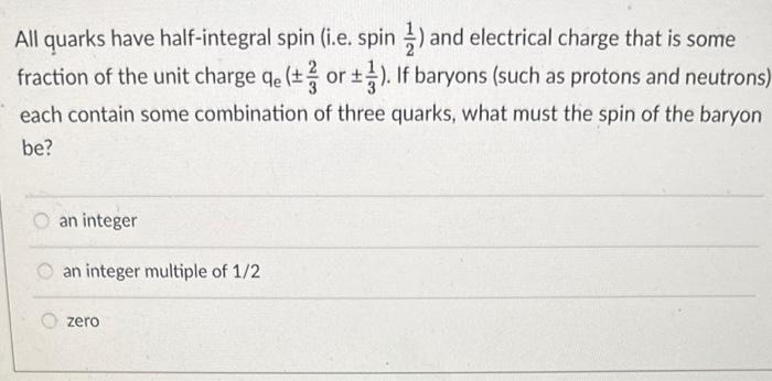 Solved All quarks have half-integral spin (i.e. spin 21 ) | Chegg.com