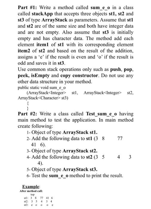 Solved Part #1: Write a method called sum_e_o in a class | Chegg.com