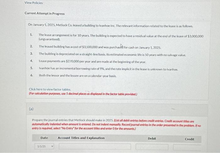 Solved On January 1, 2025, Metlock Co. leased a building to | Chegg.com