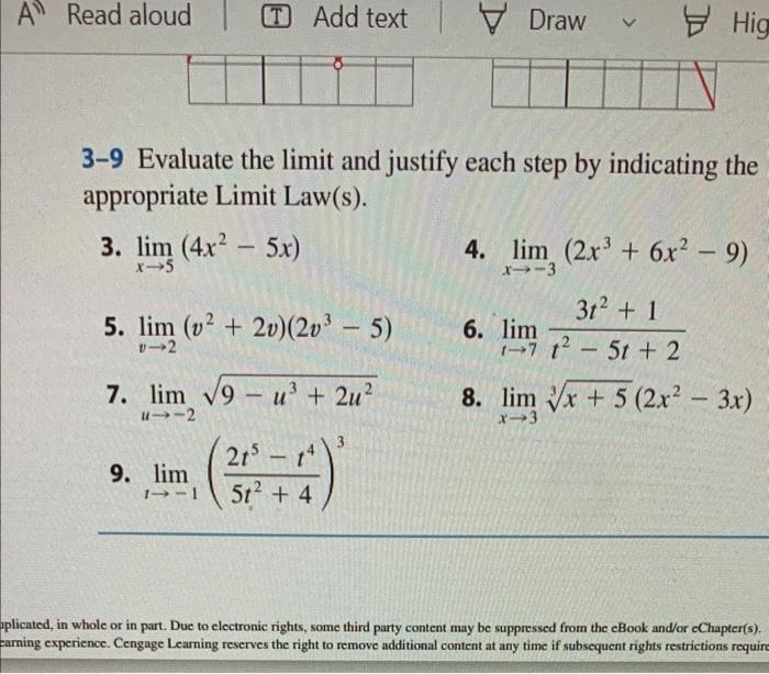 Solved 3-9 Evaluate the limit and justify each step by | Chegg.com