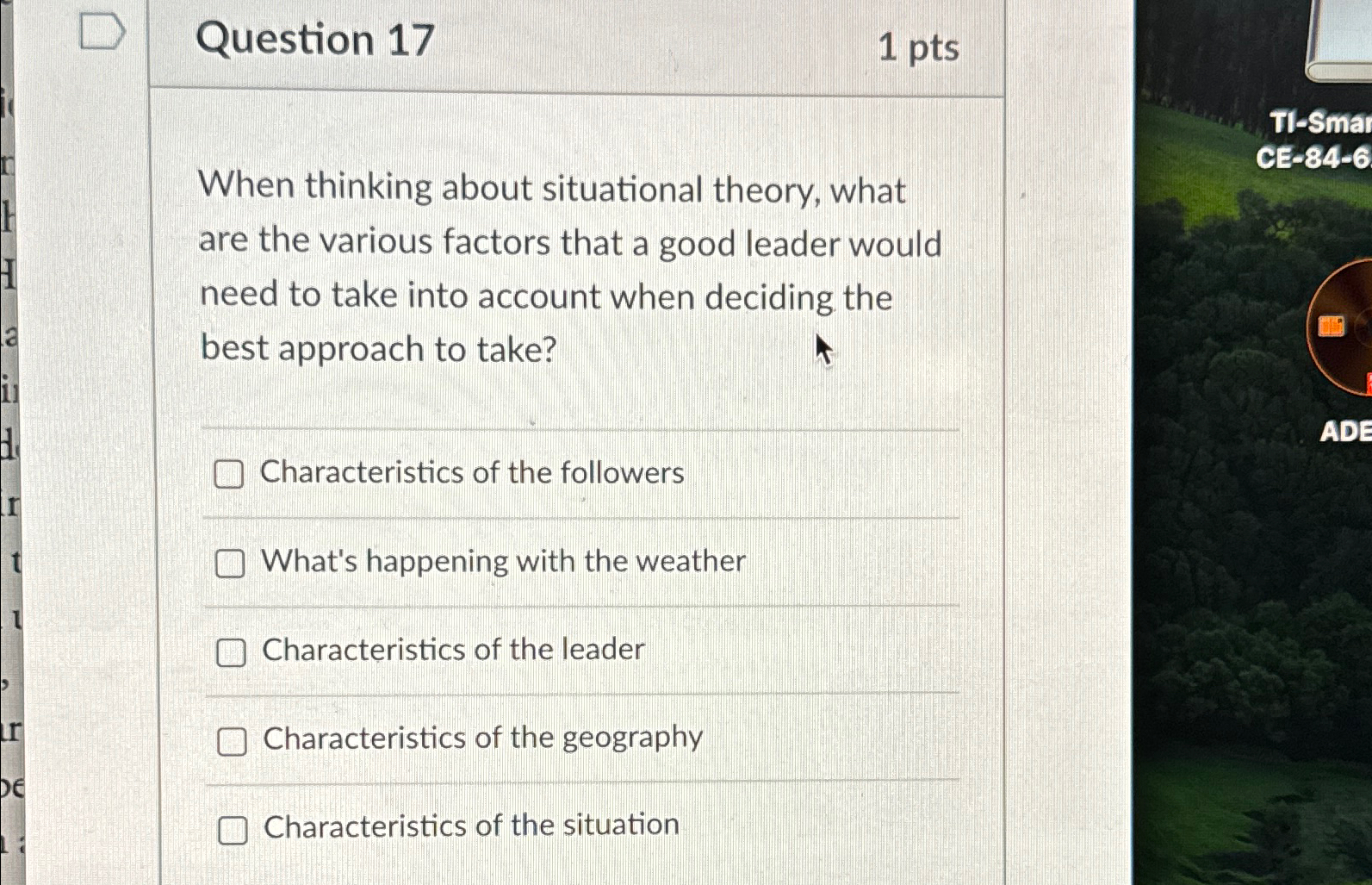 Solved Question 171ptsWhen thinking about situational | Chegg.com