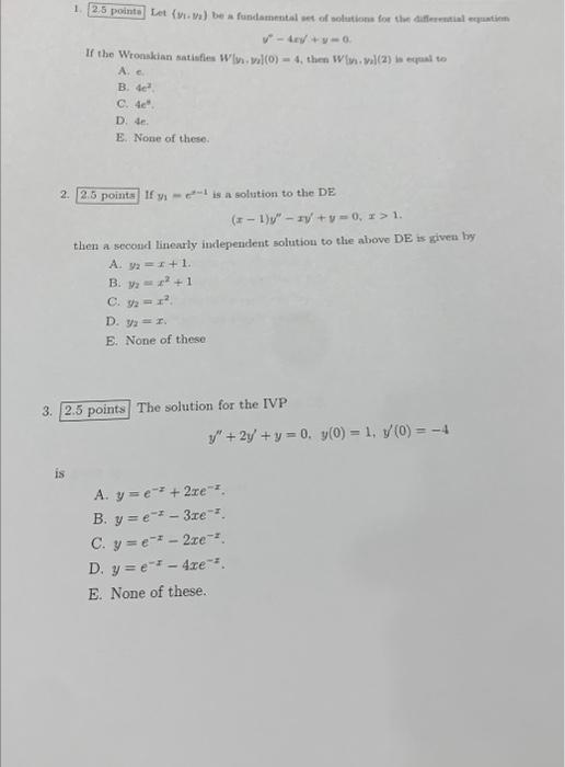 Solved 1. Let (y1,y2) be a fundamental ast of solutions for | Chegg.com