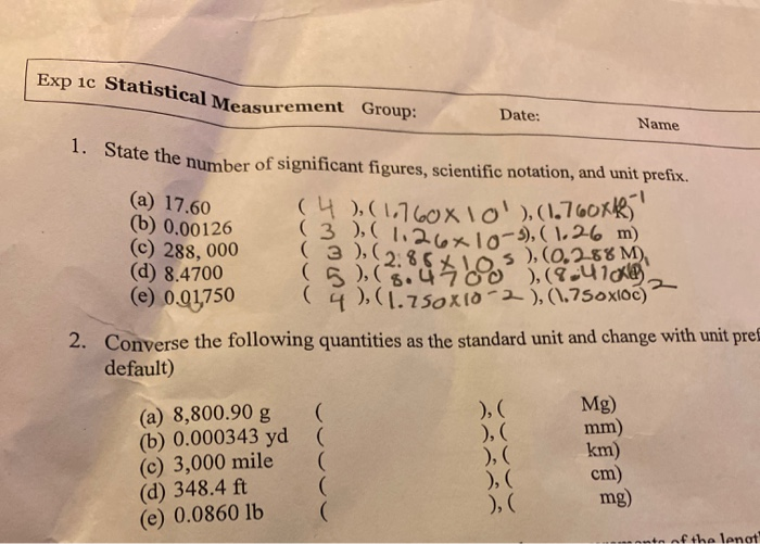 Solved Exp 10 Statistical M cal Measurement Group: Date: | Chegg.com