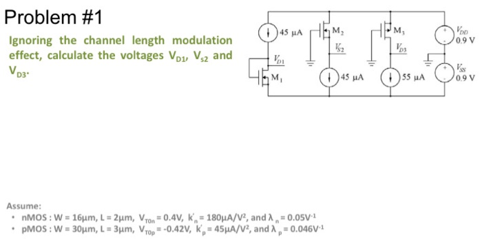 Solved Problem #1 Ignoring the channel length modulation | Chegg.com