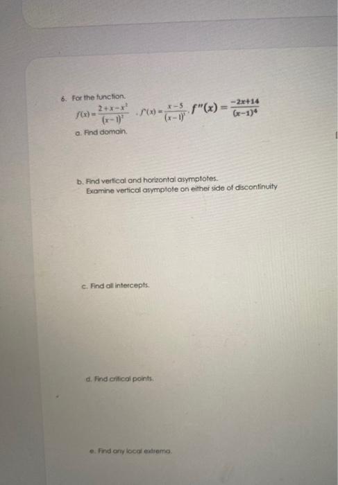 Solved 6. For the function. 2+x=x² f(x)= (x-1)² · | Chegg.com