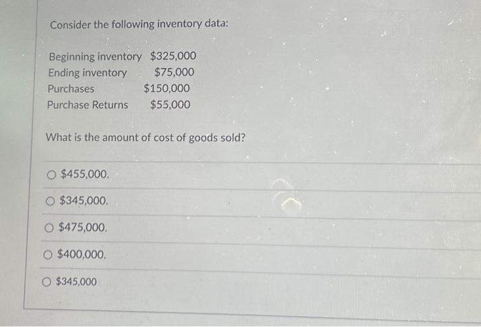 Solved Consider the following inventory data: Beginning | Chegg.com