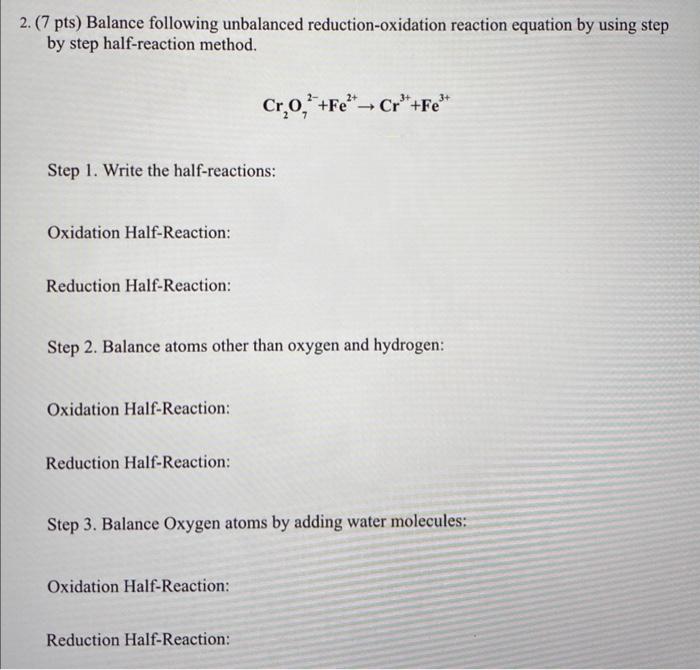 Solved 2. (7 pts) Balance following unbalanced | Chegg.com
