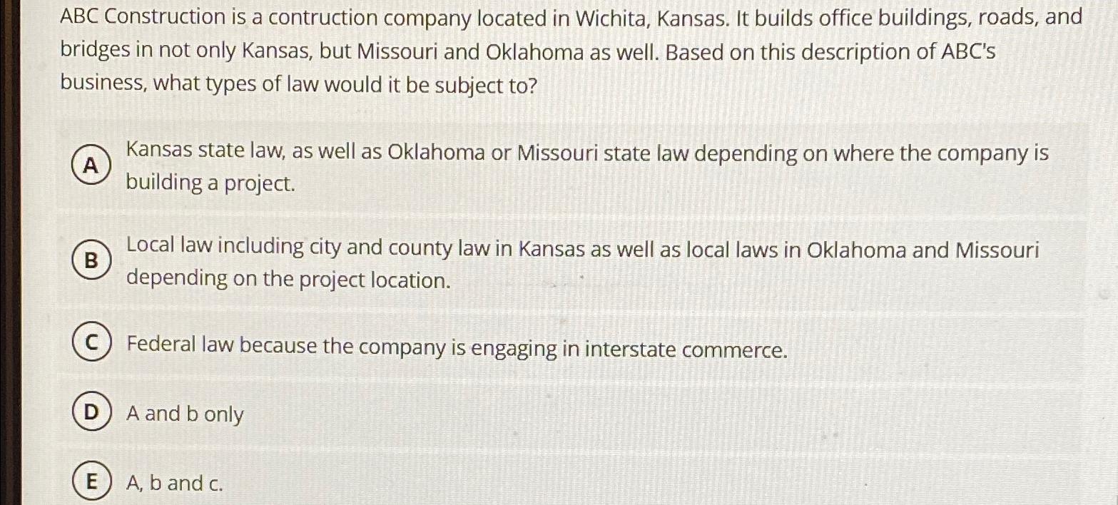 Solved ABC Construction is a contruction company located in | Chegg.com