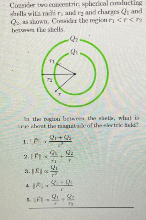 Solved Consider two concentric, spherical conducting shells | Chegg.com