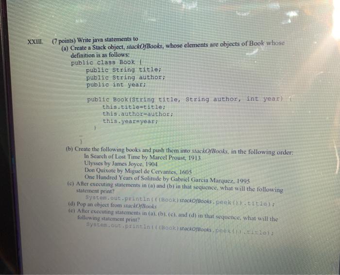 Solved XXIII. (7 points) Write java statements to (a) Create | Chegg.com