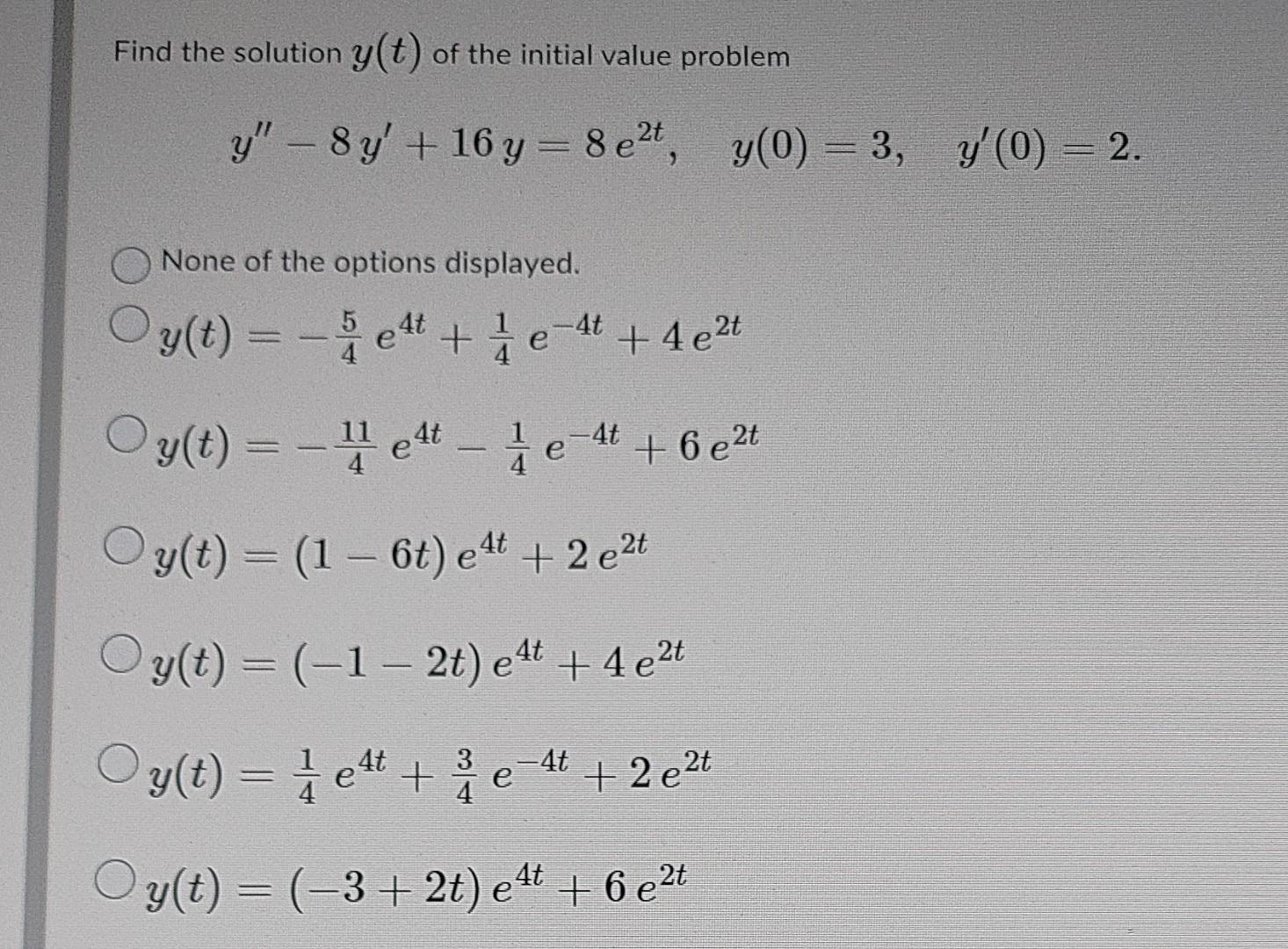 Solved Find the solution y(t) of the initial value problem | Chegg.com