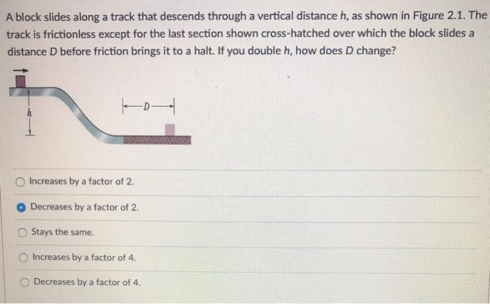 Solved A block slides along a track that descends through a | Chegg.com