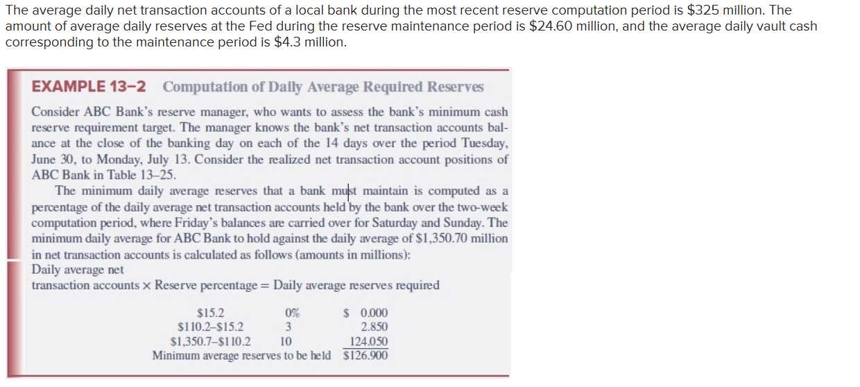 Solved The average daily net transaction accounts of a local | Chegg.com