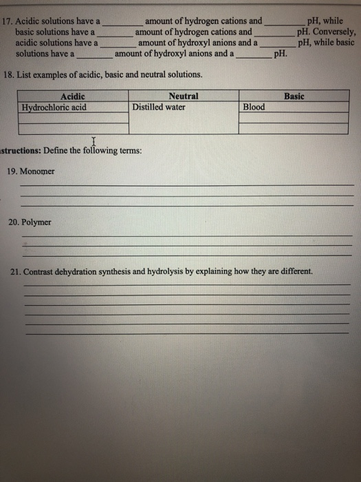 Solved 17. Acidic solutions have a_ amount of hydrogen | Chegg.com
