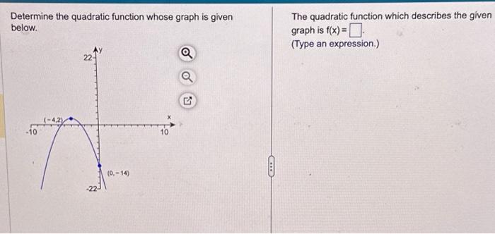 Solved Determine the quadratic function whose graph is given | Chegg.com