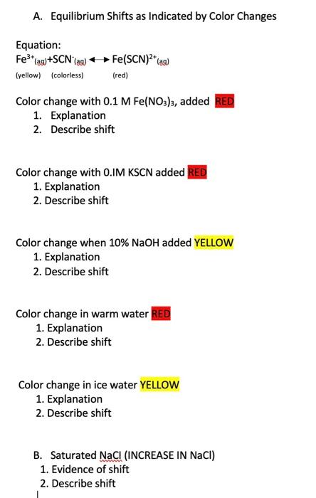 Solved A. Equilibrium Shifts as Indicated by Color Changes | Chegg.com
