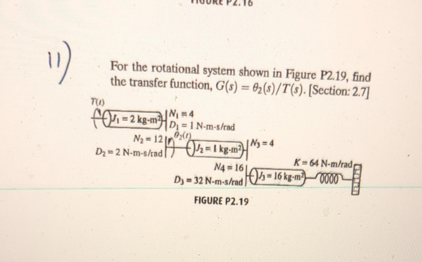 Solved For the rotational system shown in Figure P2.19, find | Chegg.com