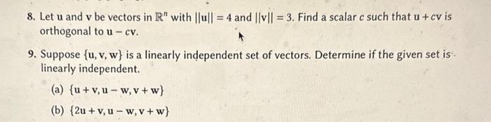 Solved 8. Let u and v be vectors in Rn with ∥u∥=4 and ∥v∥=3. | Chegg.com