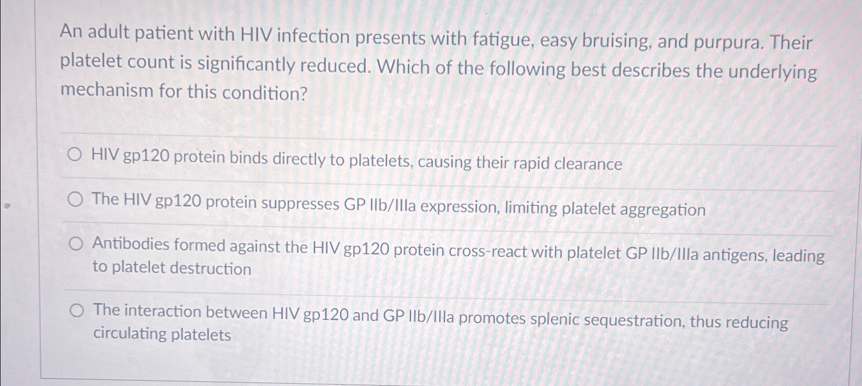 Solved An adult patient with HIV infection presents with | Chegg.com