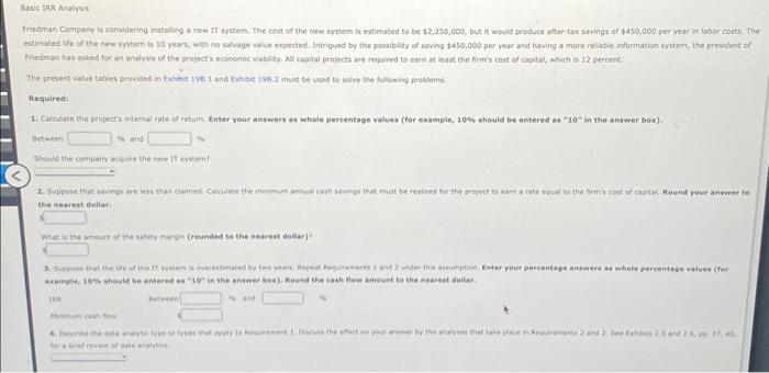 Solved Sasic IHR Analysis The present value tables provibed | Chegg.com