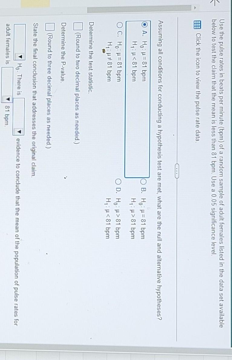Use the pulse rates in beats per minute (bpm) of a | Chegg.com