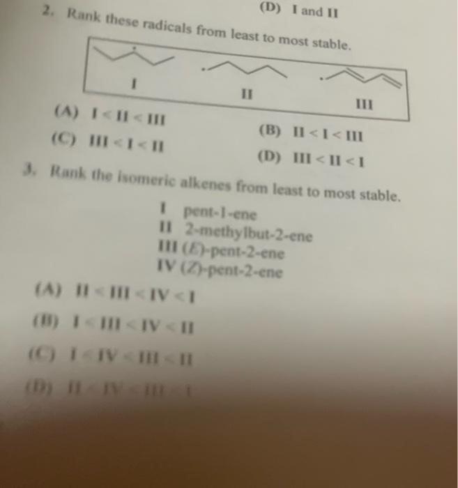Solved 2. Rank these radicals from least to most stable. (A) | Chegg.com