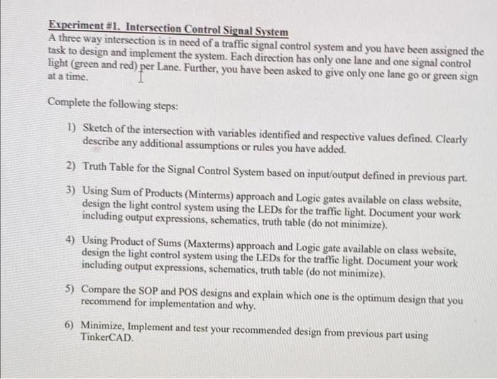 Solved Experiment #1. Intersection Control Signal System A | Chegg.com