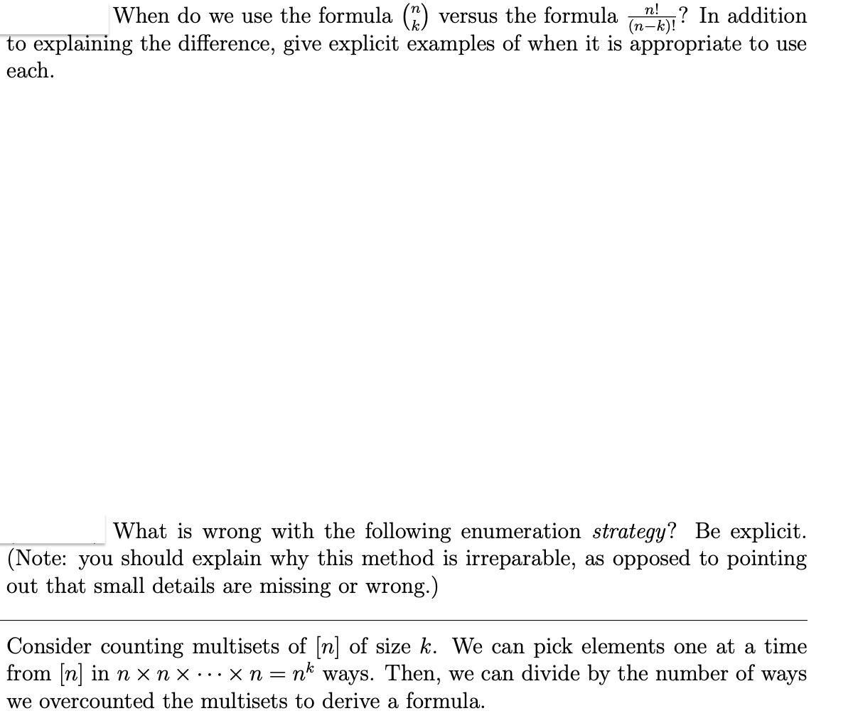 Solved When do we use the formula ([n],[k]) ﻿versus the | Chegg.com