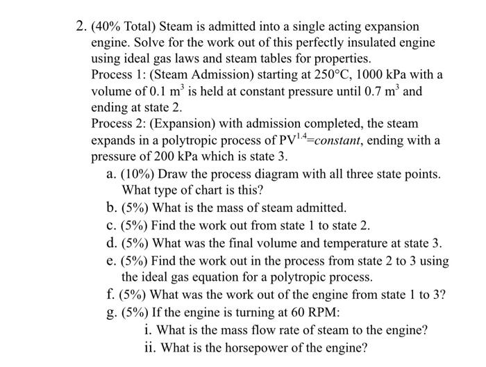 Solved 2. (40\% Total) Steam is admitted into a single | Chegg.com