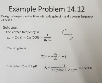 Solved Example Problem 14.12Design a lowpass active filter | Chegg.com