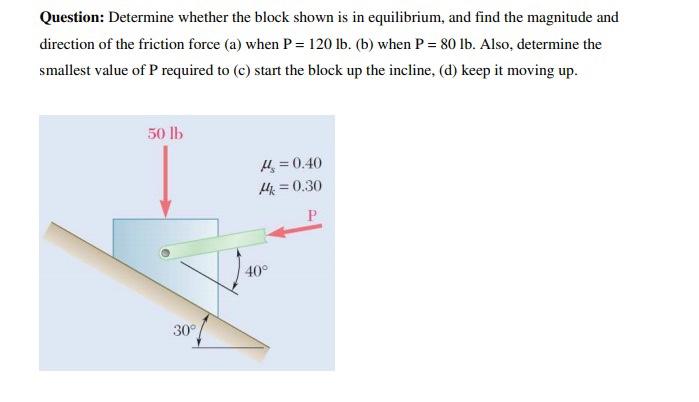 Solved Question: Determine whether the block shown is in | Chegg.com