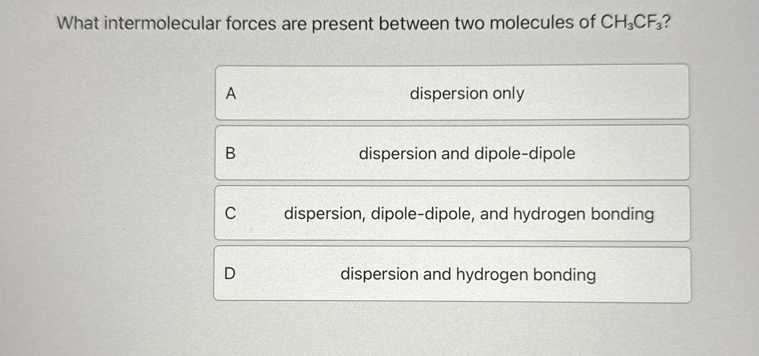 Solved What intermolecular forces are present between two | Chegg.com