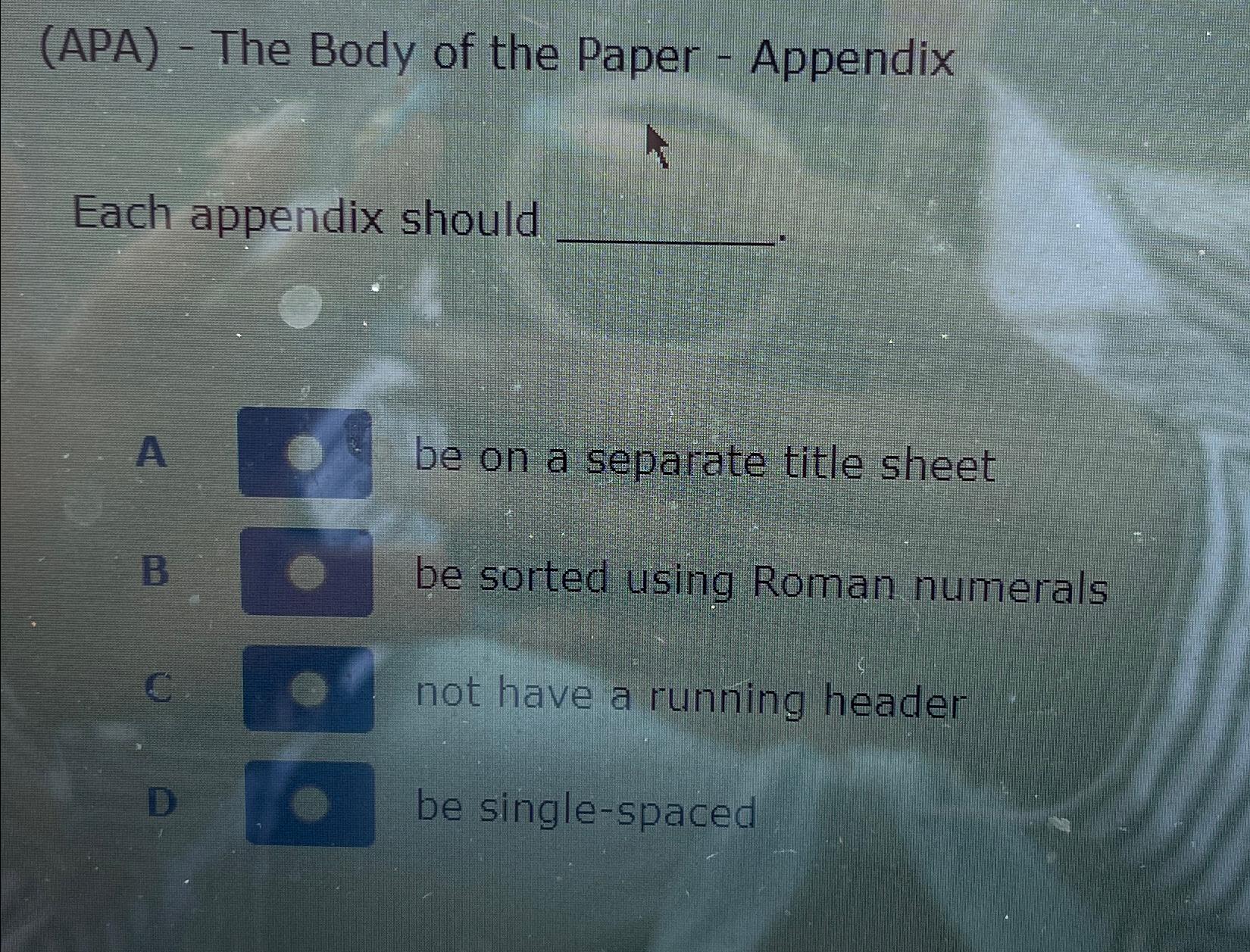 Solved (APA) - ﻿The Body of the Paper - ﻿AppendixEach | Chegg.com