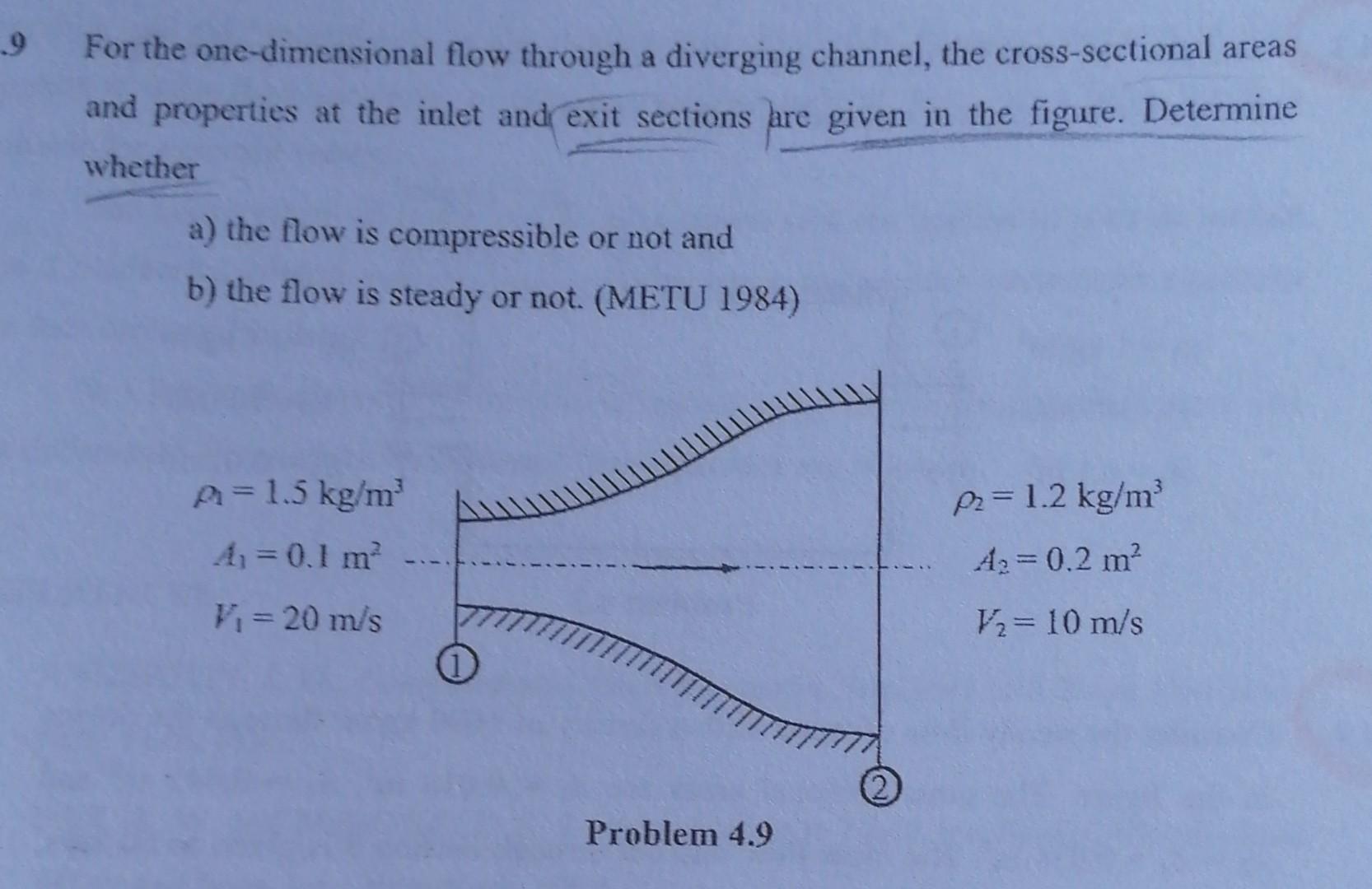 Solved For the one-dimensional flow through a diverging | Chegg.com