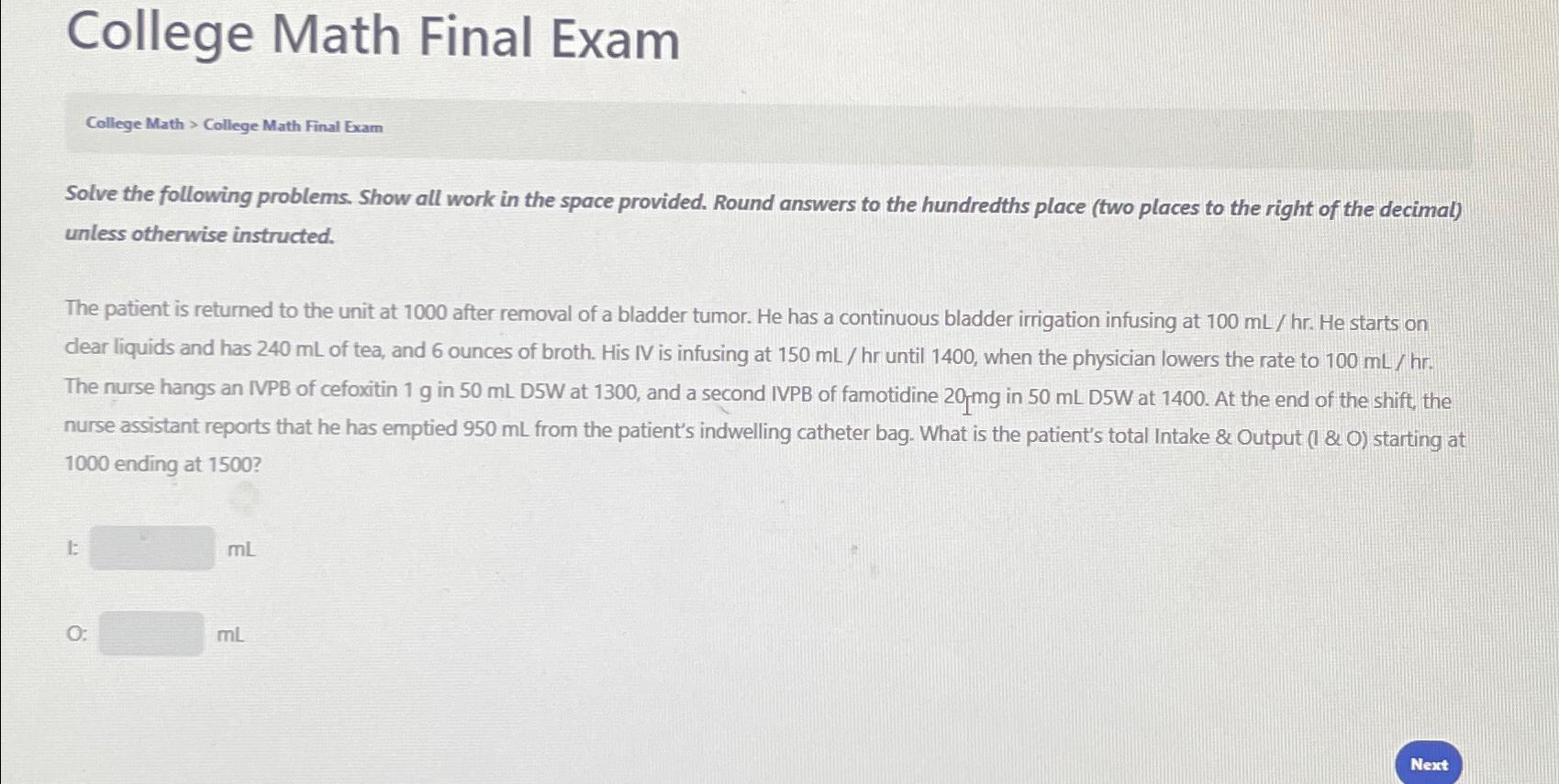 Solved College Math Final ExamCollege Math > ﻿College Math | Chegg.com