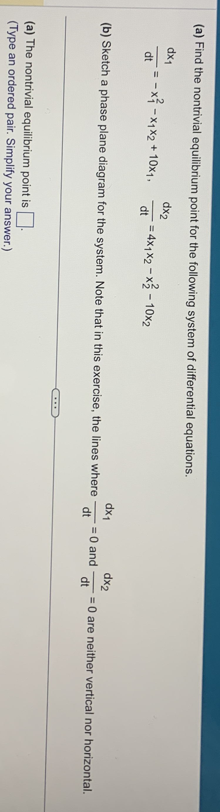 Solved (a) ﻿Find the nontrivial equilibrium point for the | Chegg.com