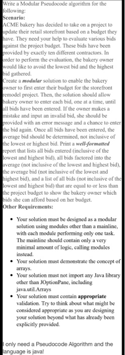Write a Modular Pseudocode algorithm for the | Chegg.com