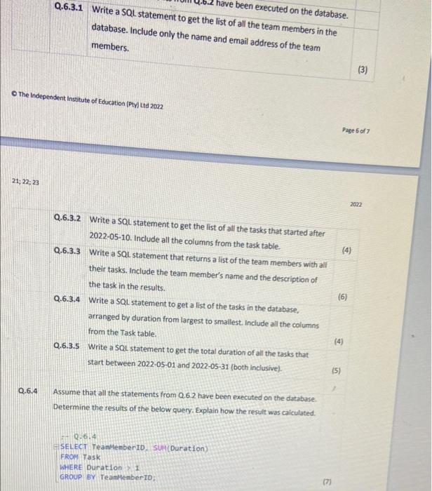Solved 1; 22; 23 Q.6.2 The below sample data in third normal | Chegg.com