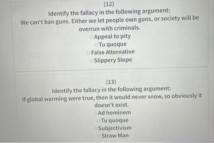 Identify the fallacy in the following argument: | Chegg.com
