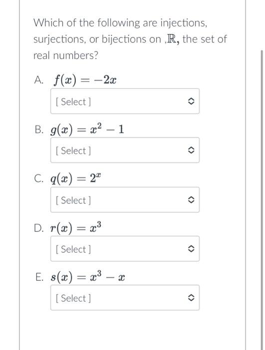 Solved Which of the following are injections, surjections, | Chegg.com