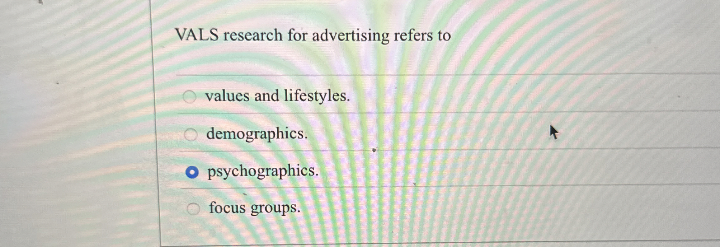 Solved VALS research for advertising refers tovalues and | Chegg.com