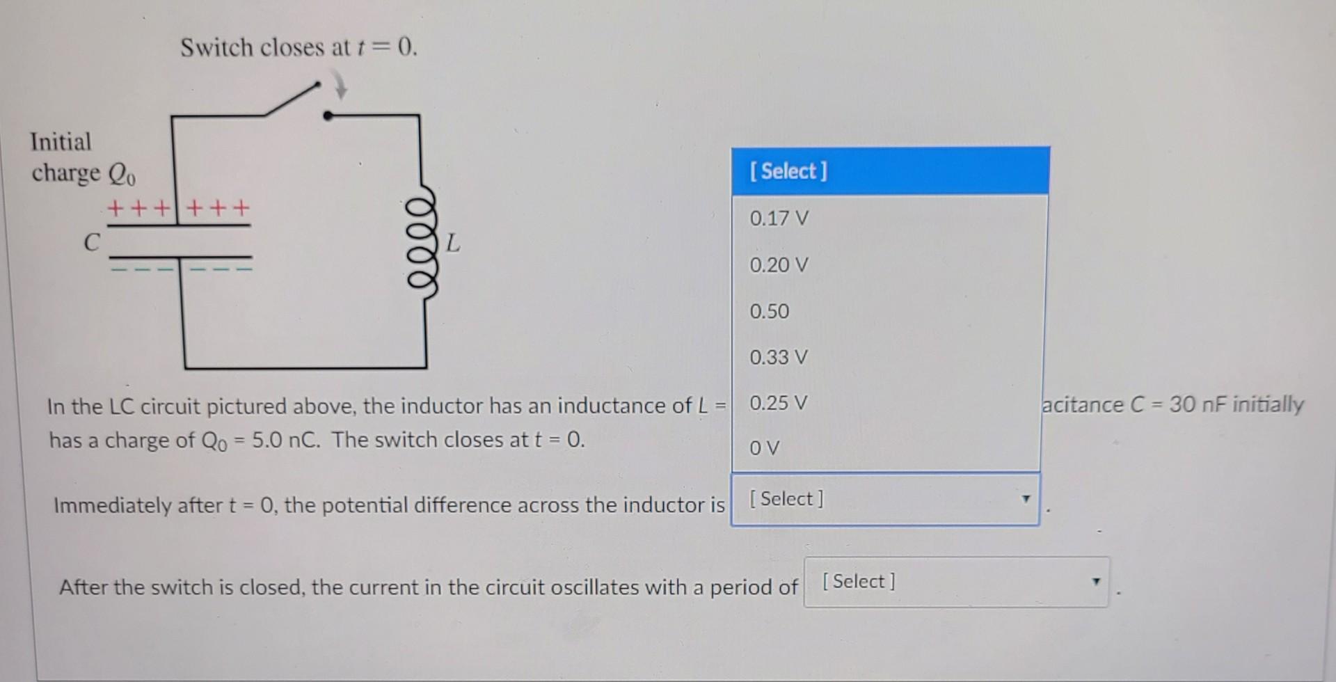Solved Switch closes at t=0. Initial charge lo tttttt С 000 | Chegg.com