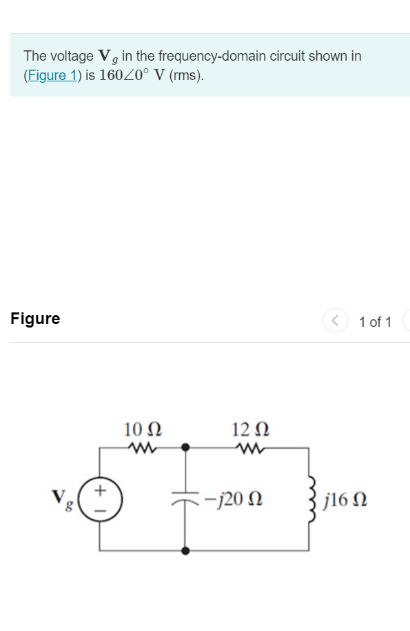 Solved The voltage Vg ﻿in the frequency-domain circuit shown | Chegg.com