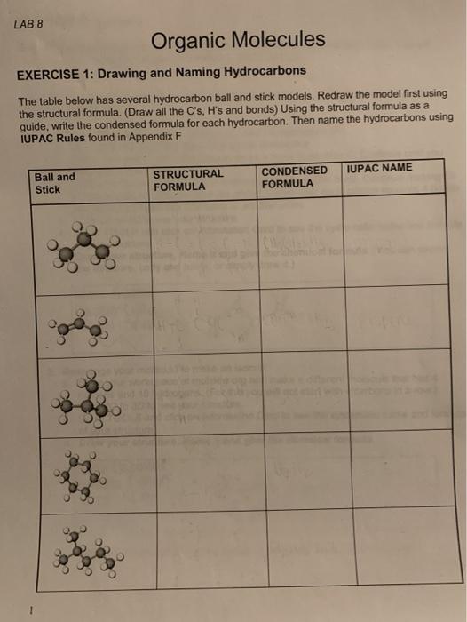 Solved Lab 8 Organic Molecules Exercise 1 Drawing And 