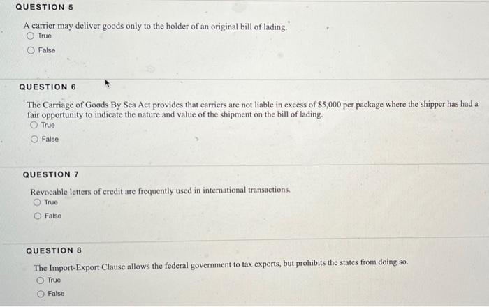 QUESTION 5 A carrier may deliver goods only to the | Chegg.com
