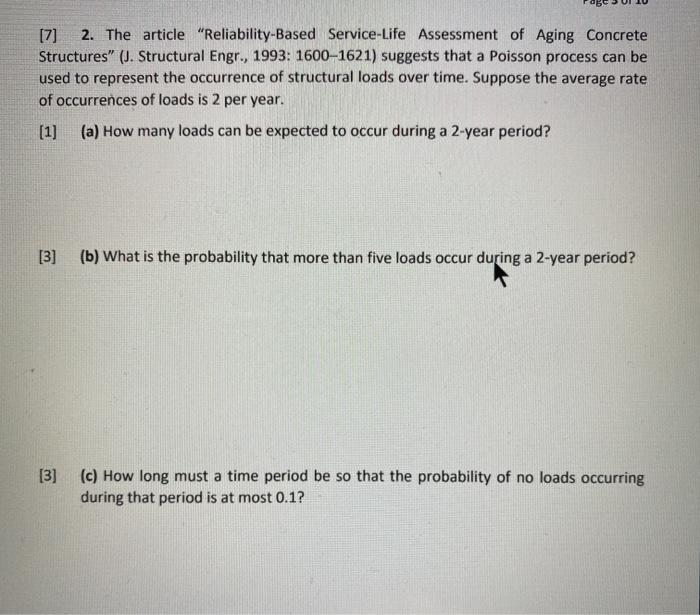 Solved [7] 2. The article "Reliability-Based Service-Life | Chegg.com