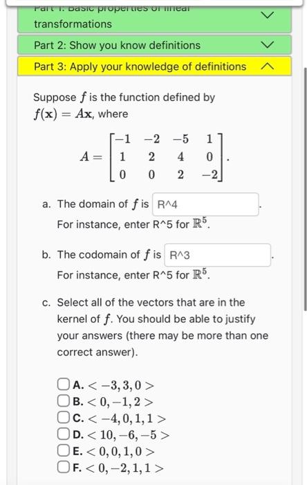 Solved Part 2: Show you know definitions Part 3: Apply your | Chegg.com