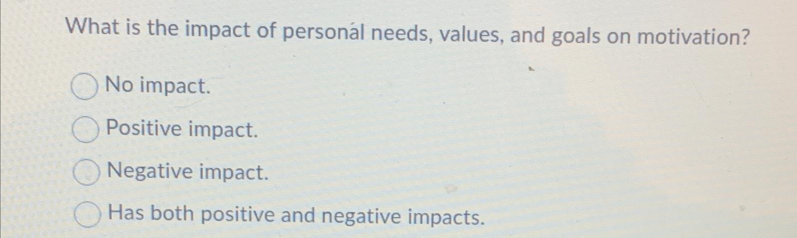 Solved What is the impact of personal needs, values, and | Chegg.com